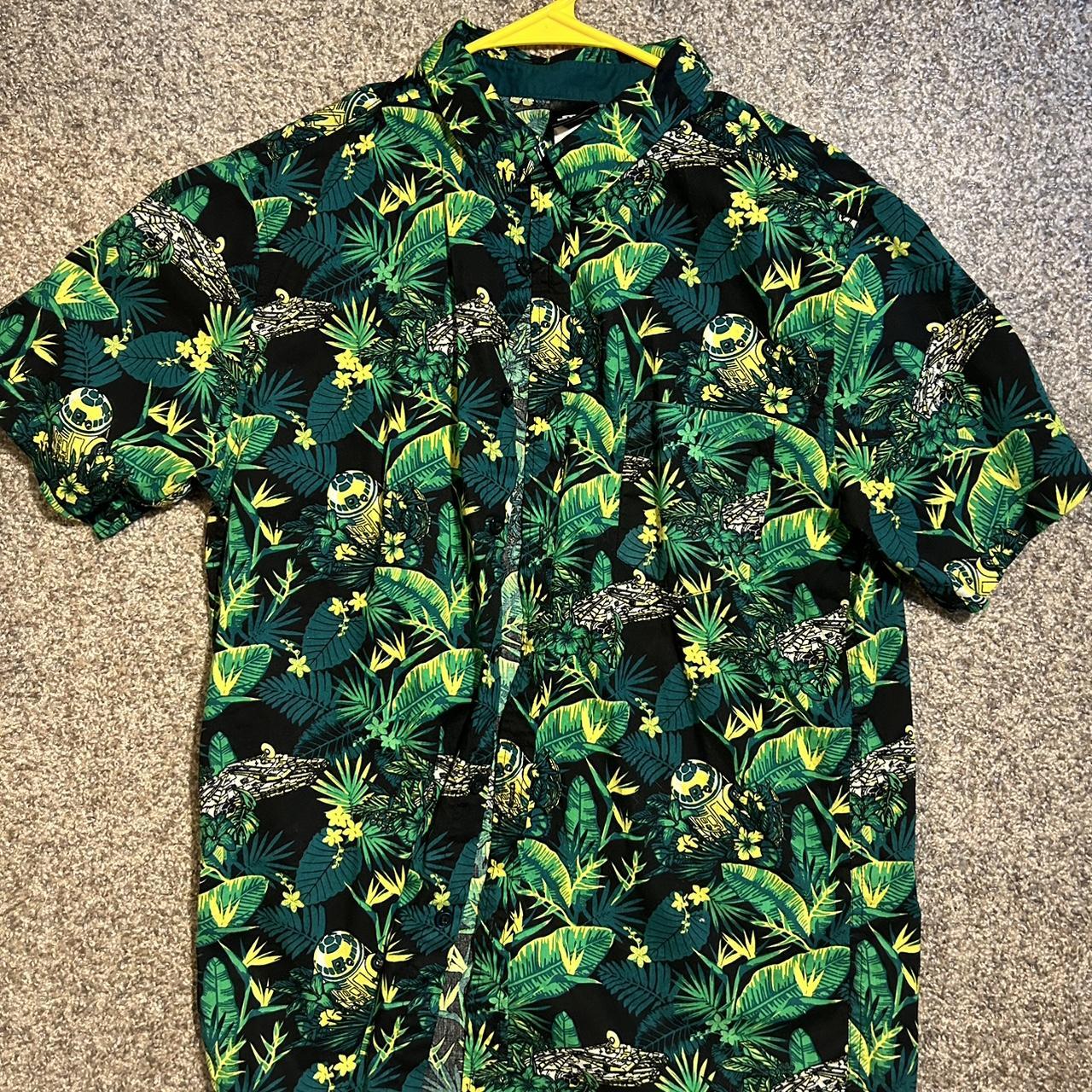 Tropical green and yellow Star Wars button up shirt,... - Depop