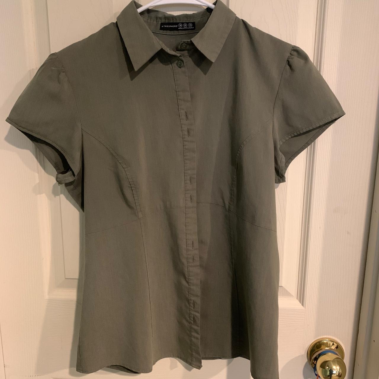 small olive collared shirt cap sleeve | Depop