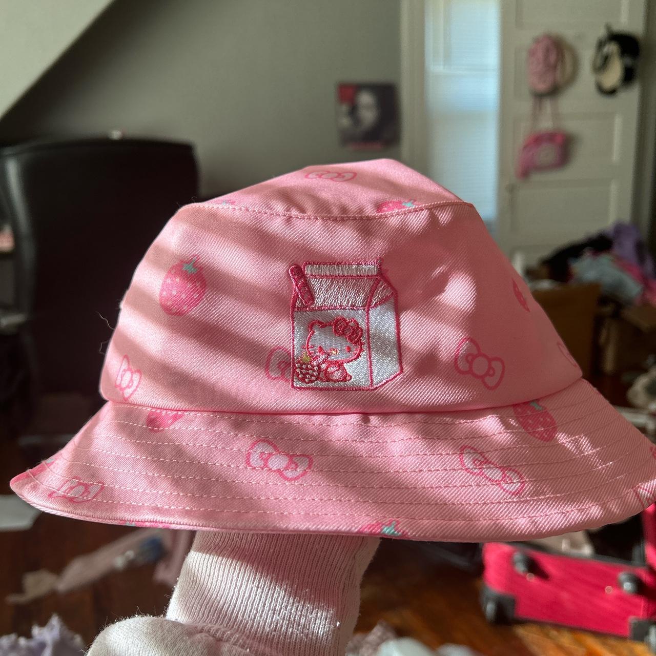 pink strawberry milk hello kitty bucket hat from hot... - Depop