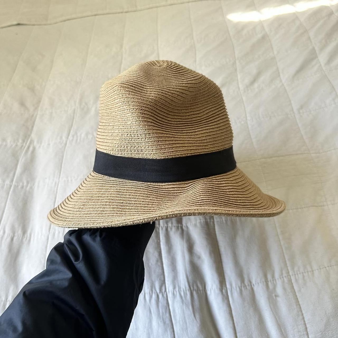 Tan and black straw broad brim hat, great for summer... - Depop
