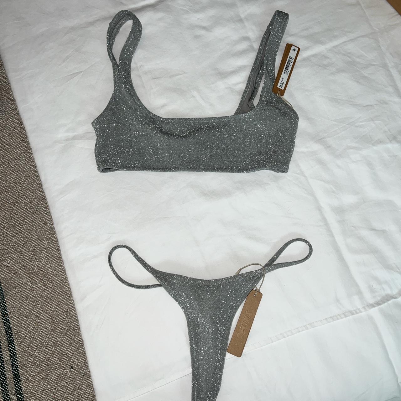 Skims glitter swim thong and scoop neck bra in... - Depop