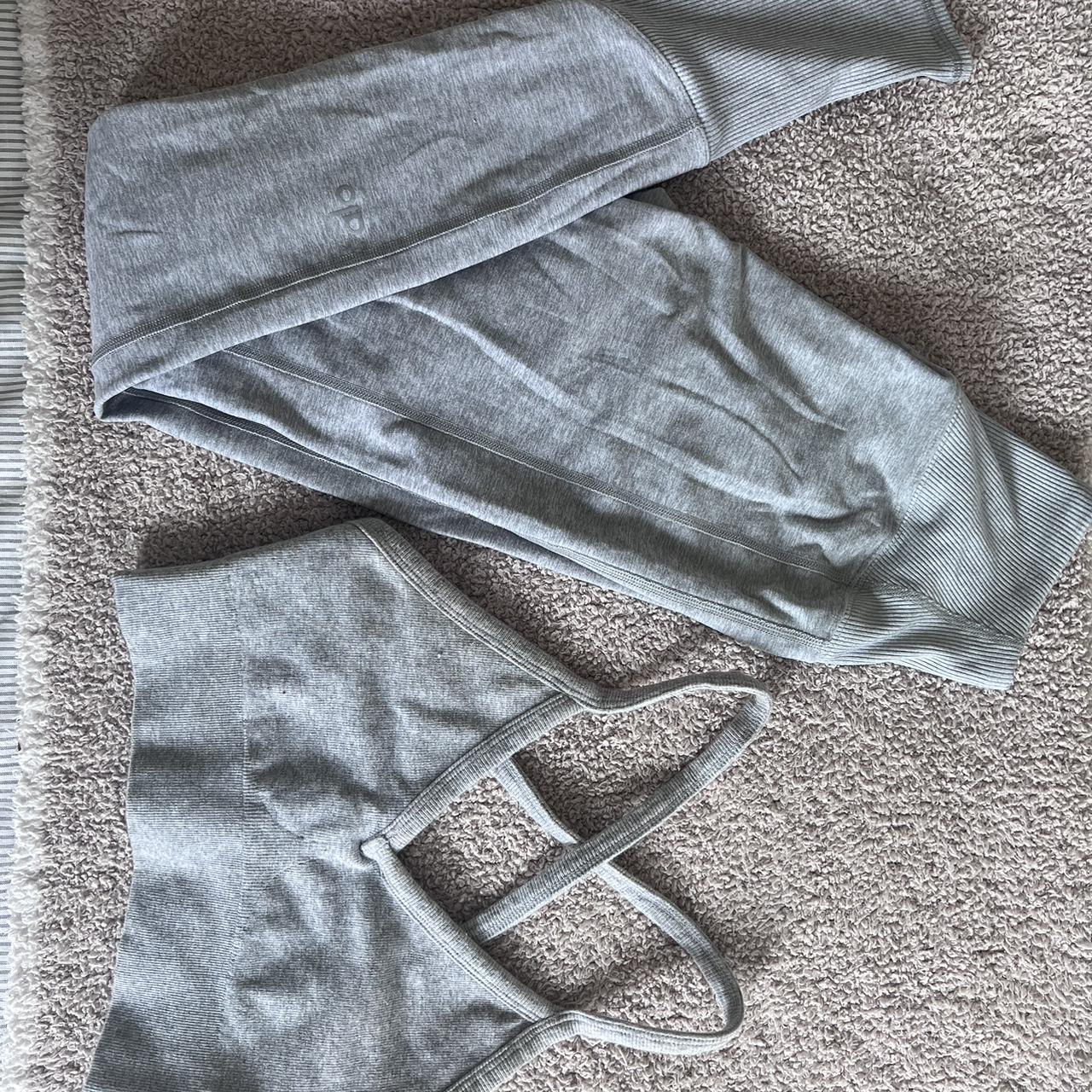 grey alo set !! super soft leggings, ribbed top that... - Depop