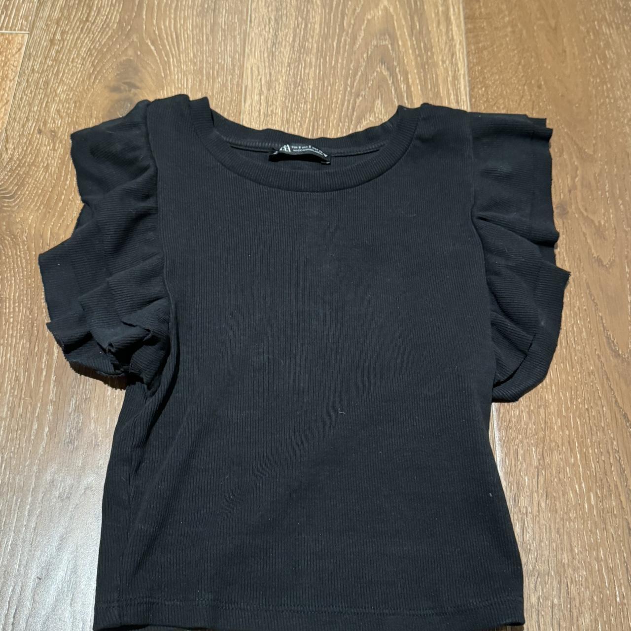 Zara black ruffle sleeve top - Depop