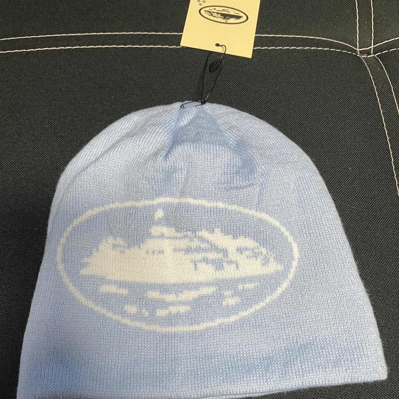 Corteiz beanie hat- baby blue with white logo brand... - Depop