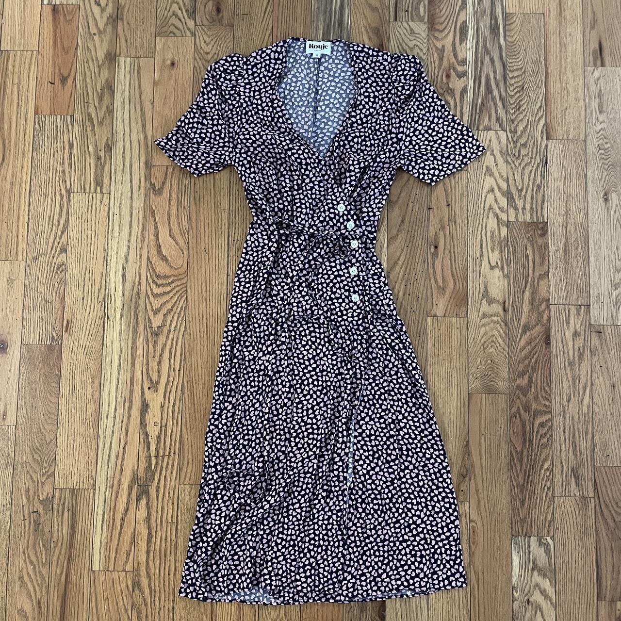 Rouje Black Wrap Heart Pattern Midi Dress ⭐️... - Depop