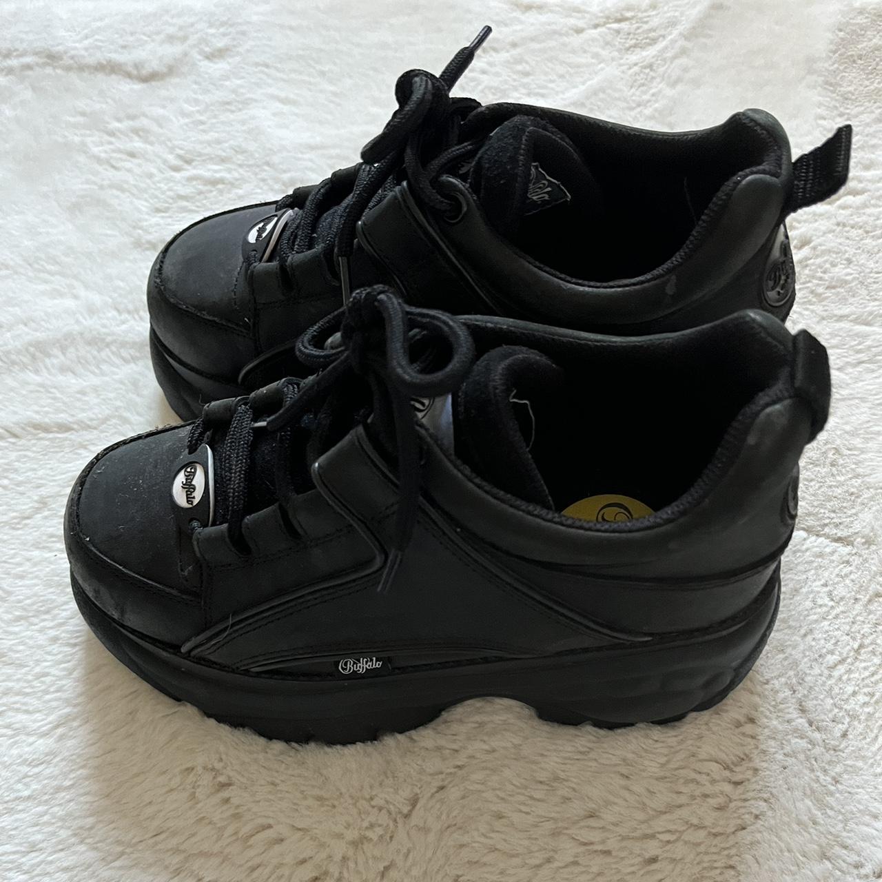 Buffalo London black leather platform trainers... - Depop