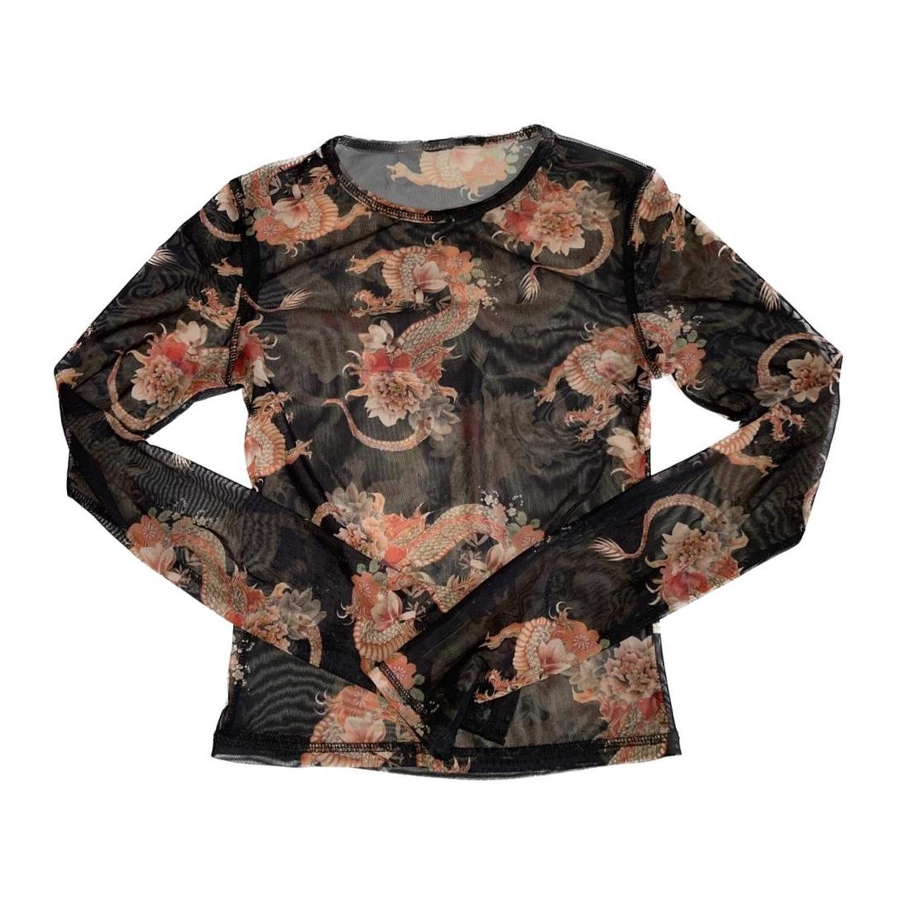 Urban outfitters mesh Chinese dragon print black and... - Depop