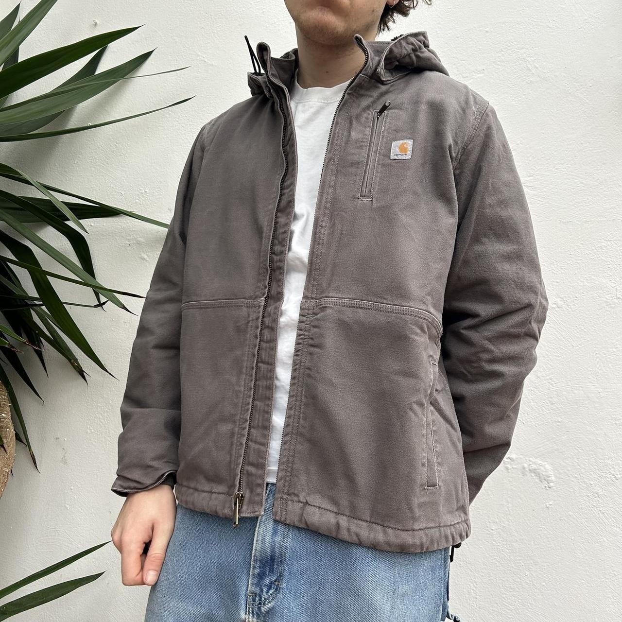Vintage Carhartt hooded Full Swing jacket in grey... - Depop