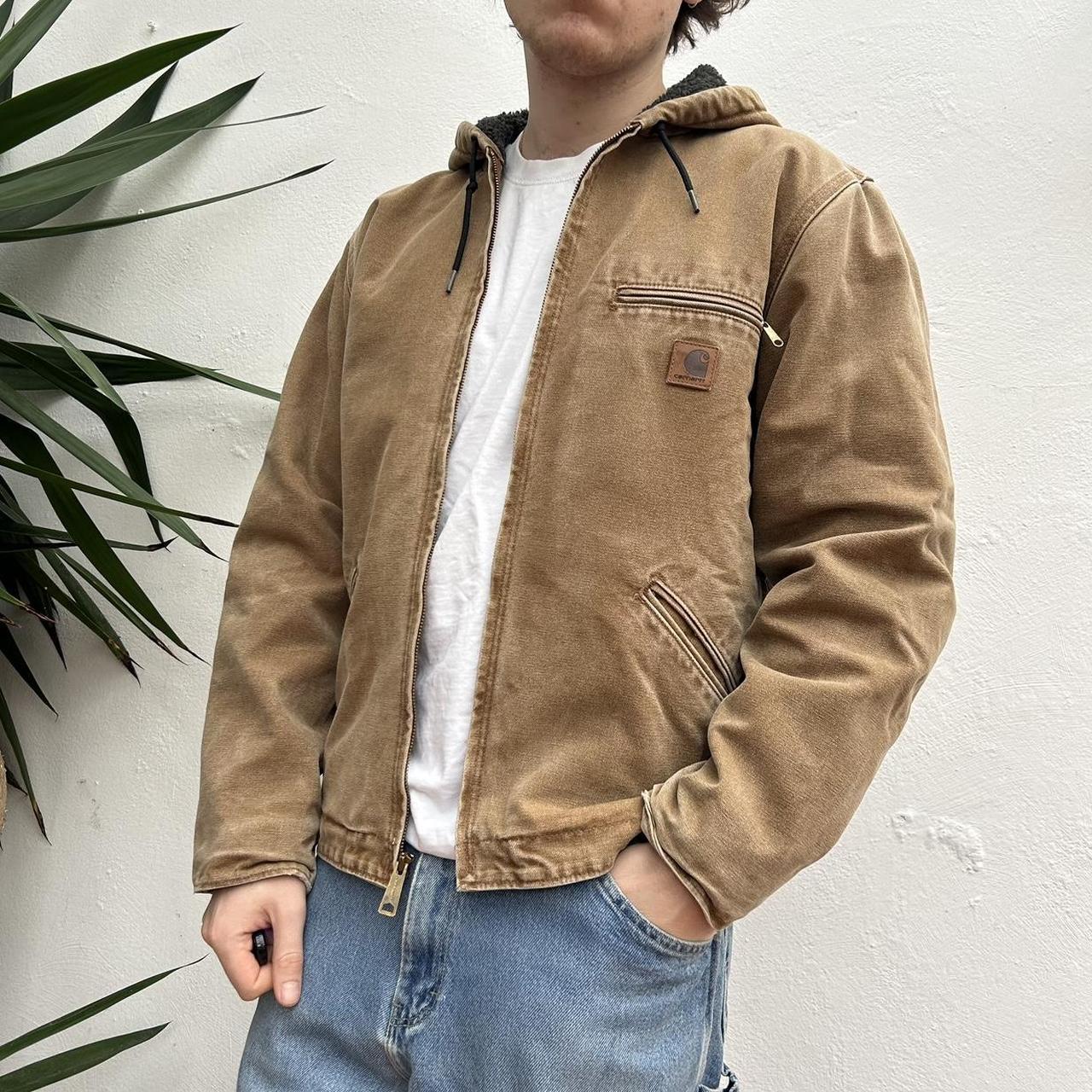 Vintage Carhartt J141 hooded active jacket in tan... - Depop
