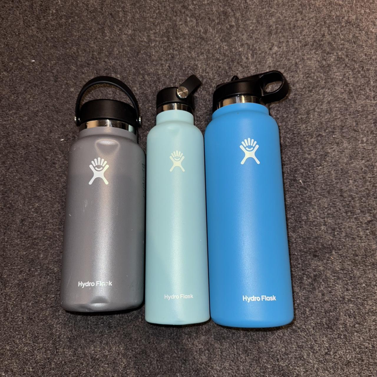 3 hydro flasks -Grey 32oz -Light Blue 24oz -Blue... - Depop