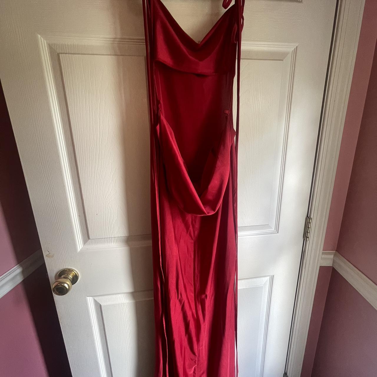 Long red backless dress with super long... - Depop