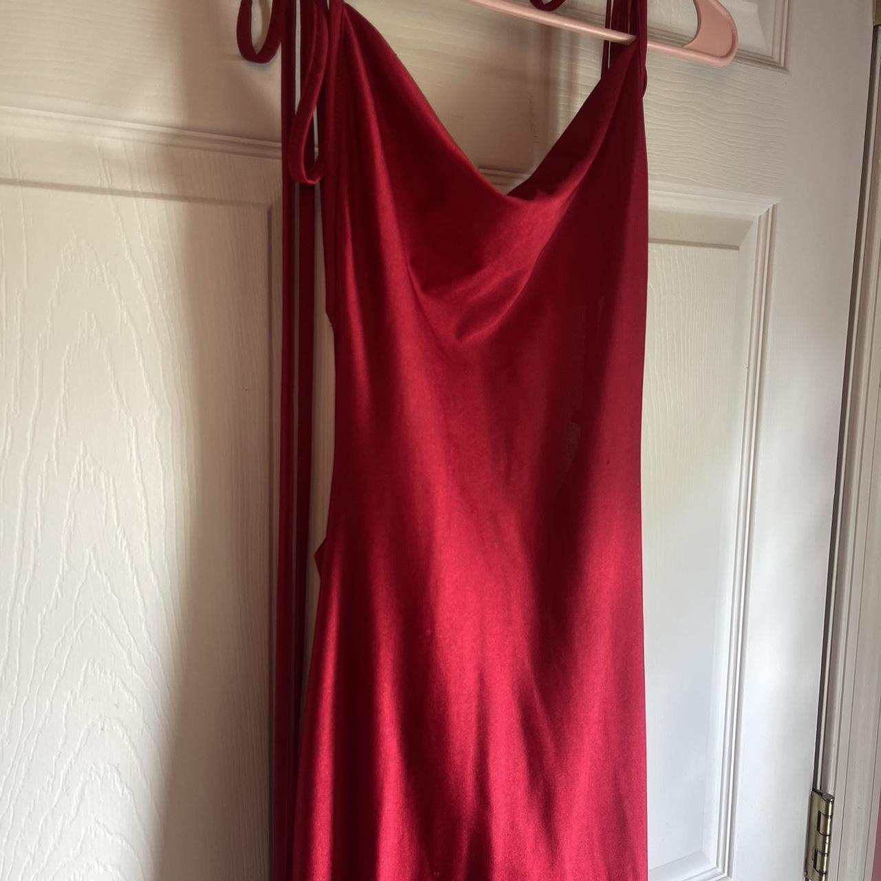 Long red backless dress with super long... - Depop