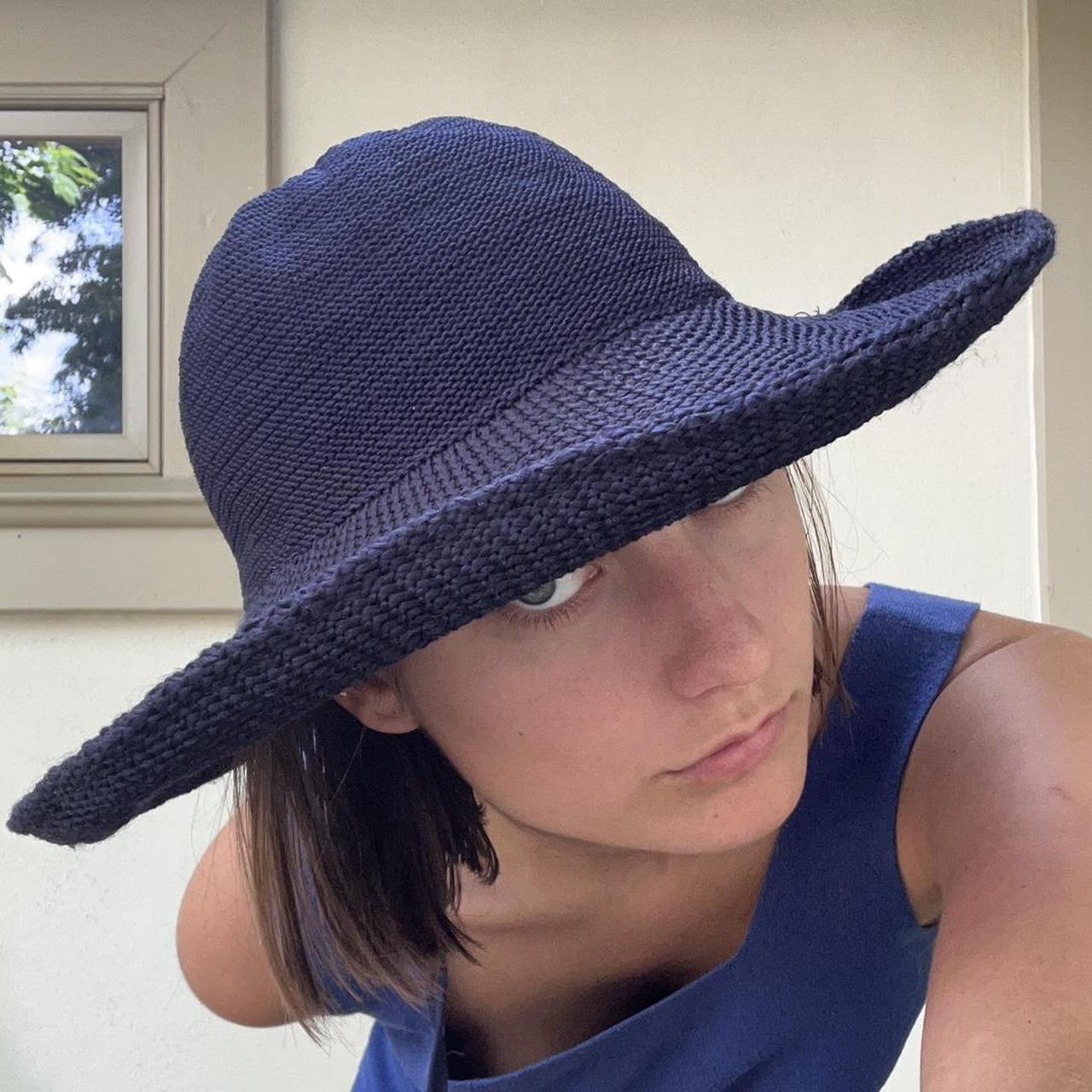 Knit blue sun hat. Adjustable drawstring so your hat... - Depop