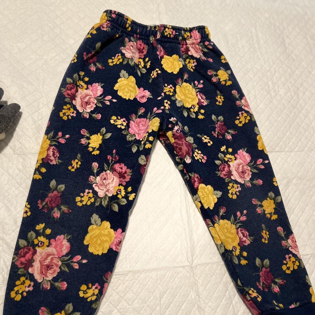 2T baby floral pattern sweatpants navy colored good... - Depop