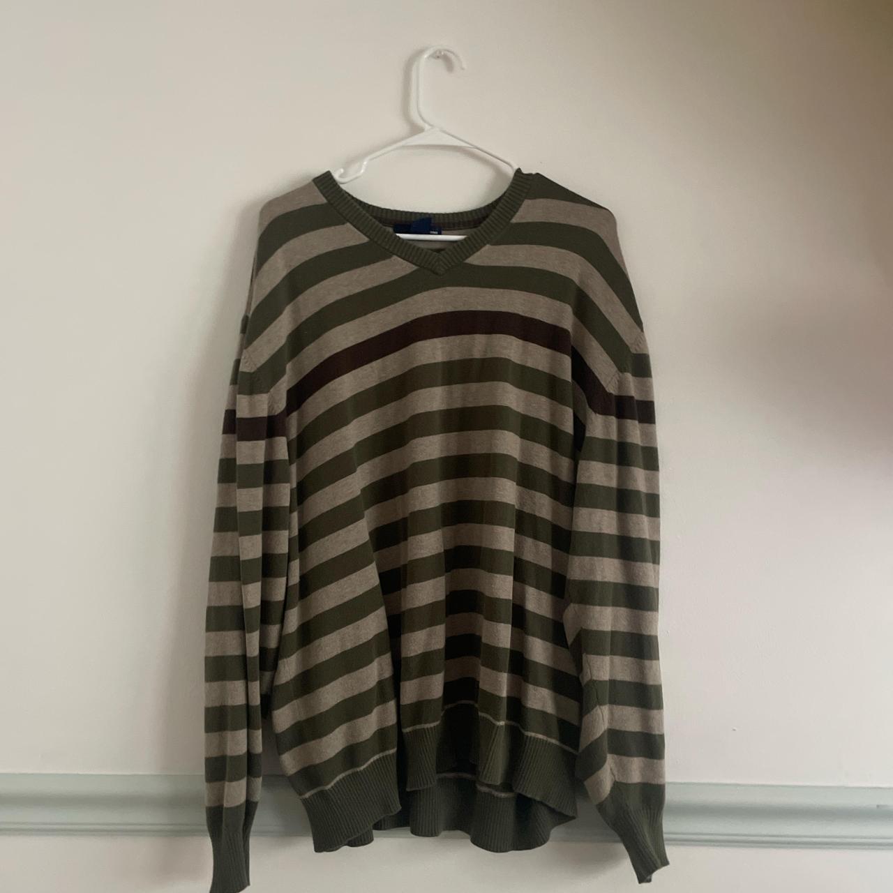 Basic Editions green and brown striped sweater. - Depop