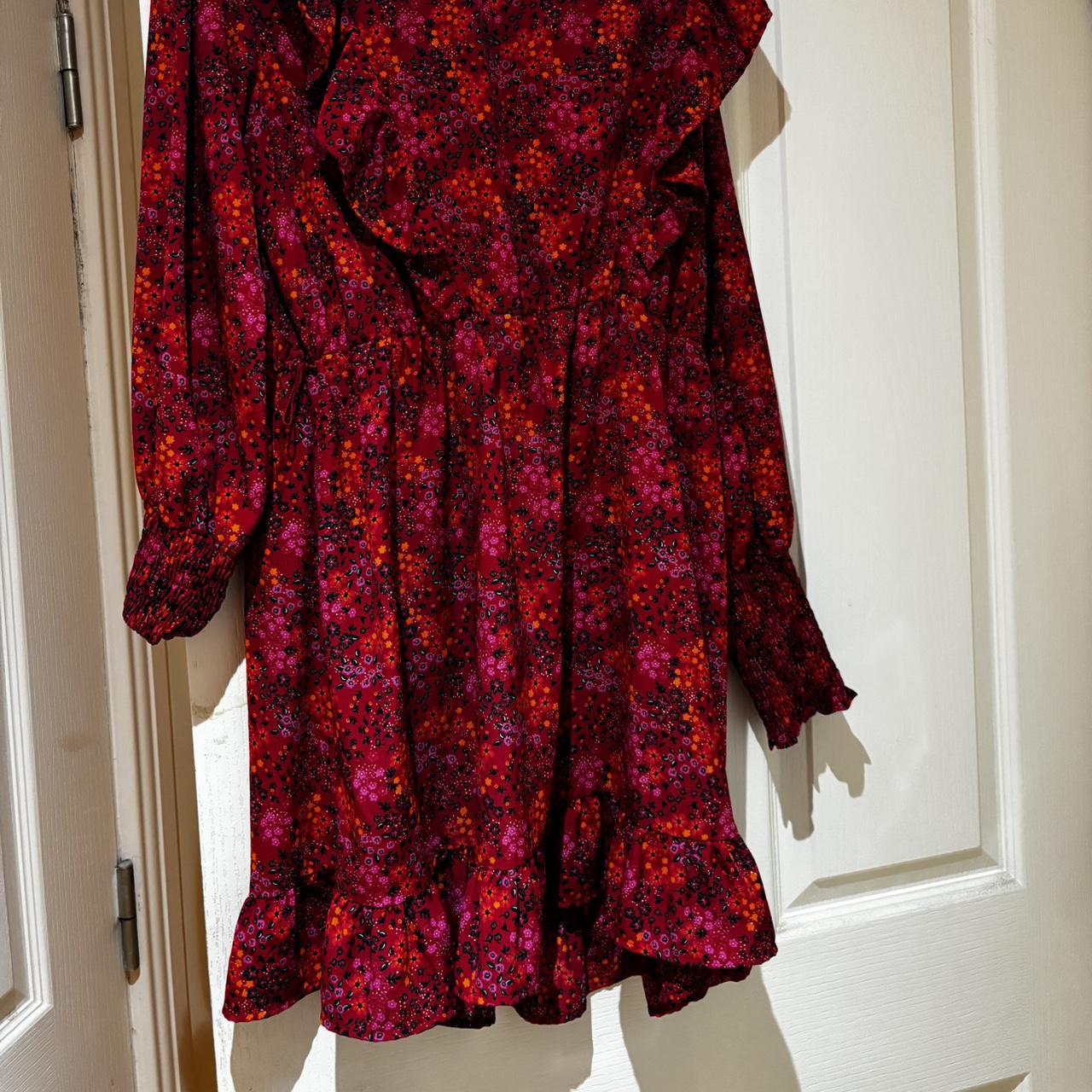 Dunnes Savida Red floral dress with ruffle detail.... | Depop