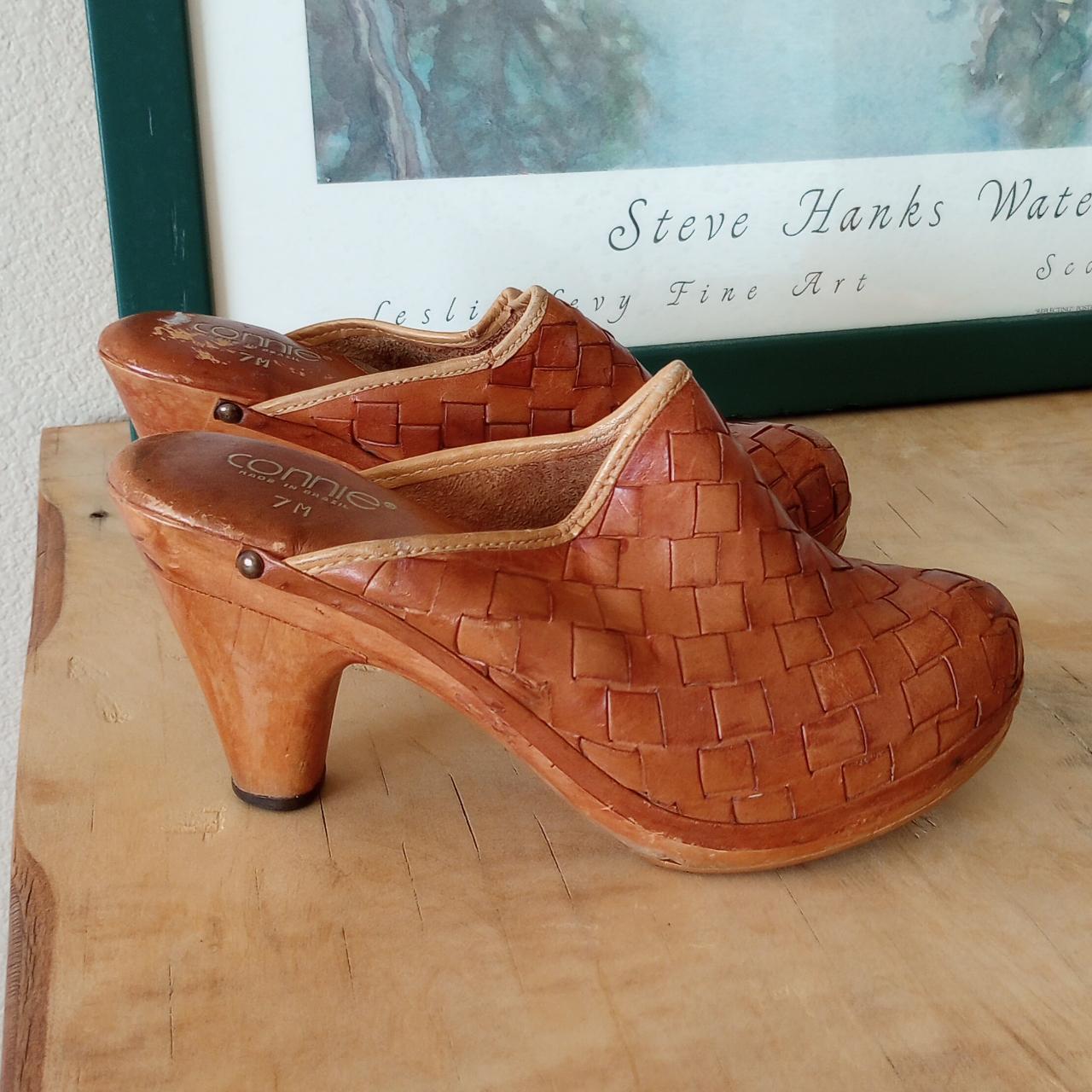 Vintage Woven Leather Clogs – Boho Heeled Mules... | Depop