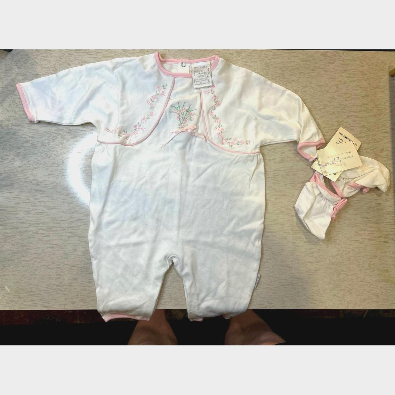 Little girl baby onesie white with pink trim and... - Depop