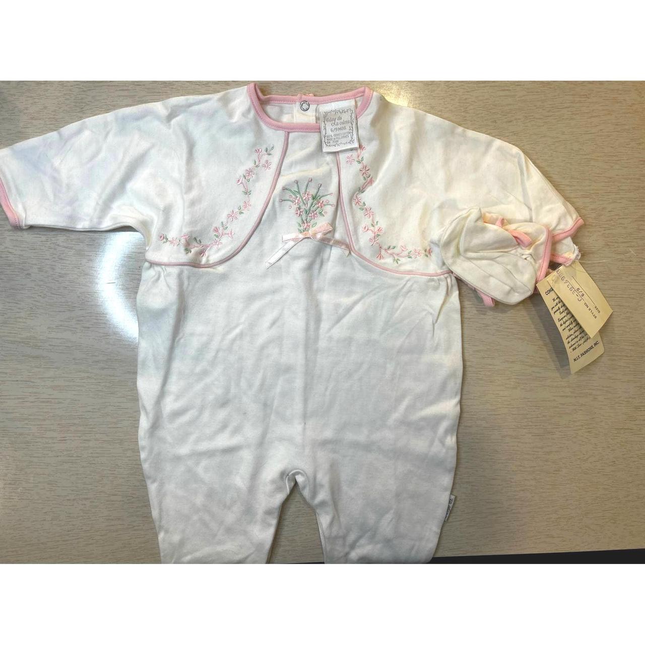 Little girl baby onesie white with pink trim and... - Depop