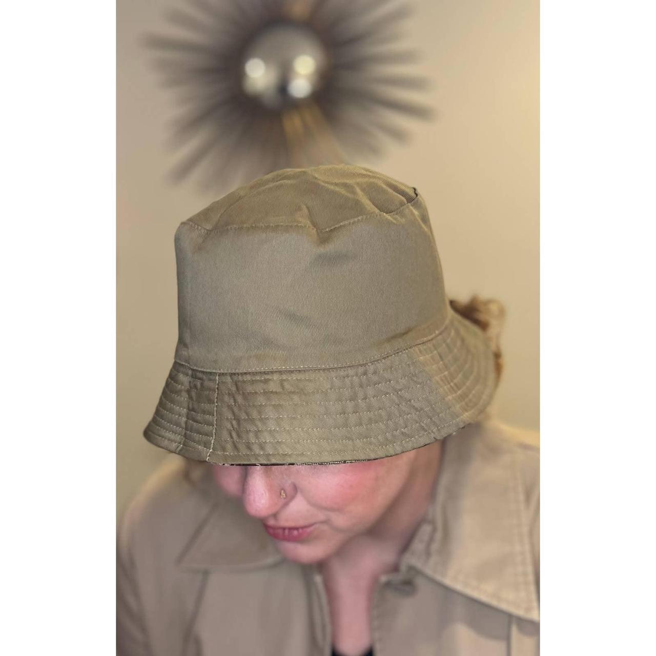 Reversible, Y2K bucket hat dark tan on one side... - Depop