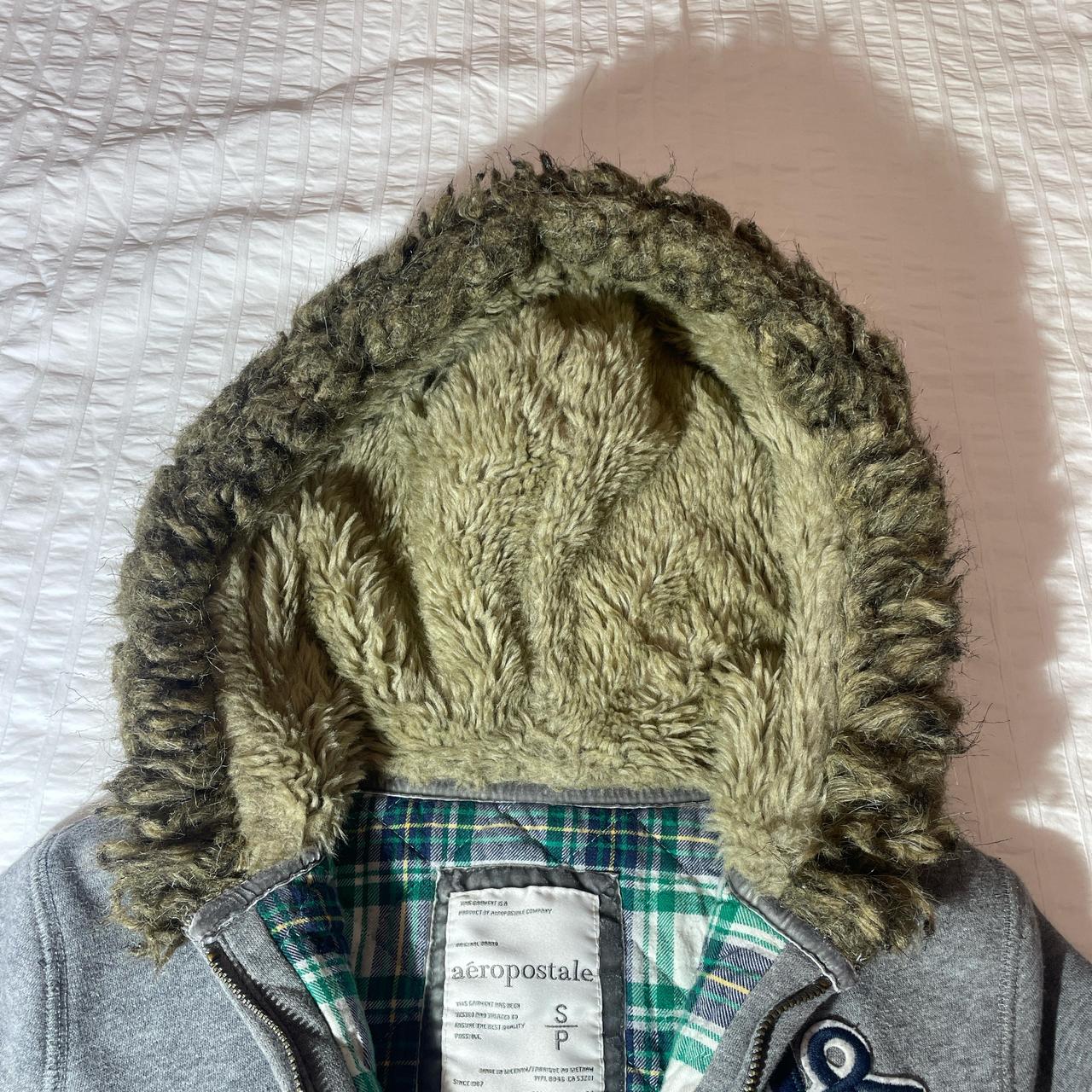 Vintage Grey Aeropostale zip-up hoodie with faux fur... | Depop