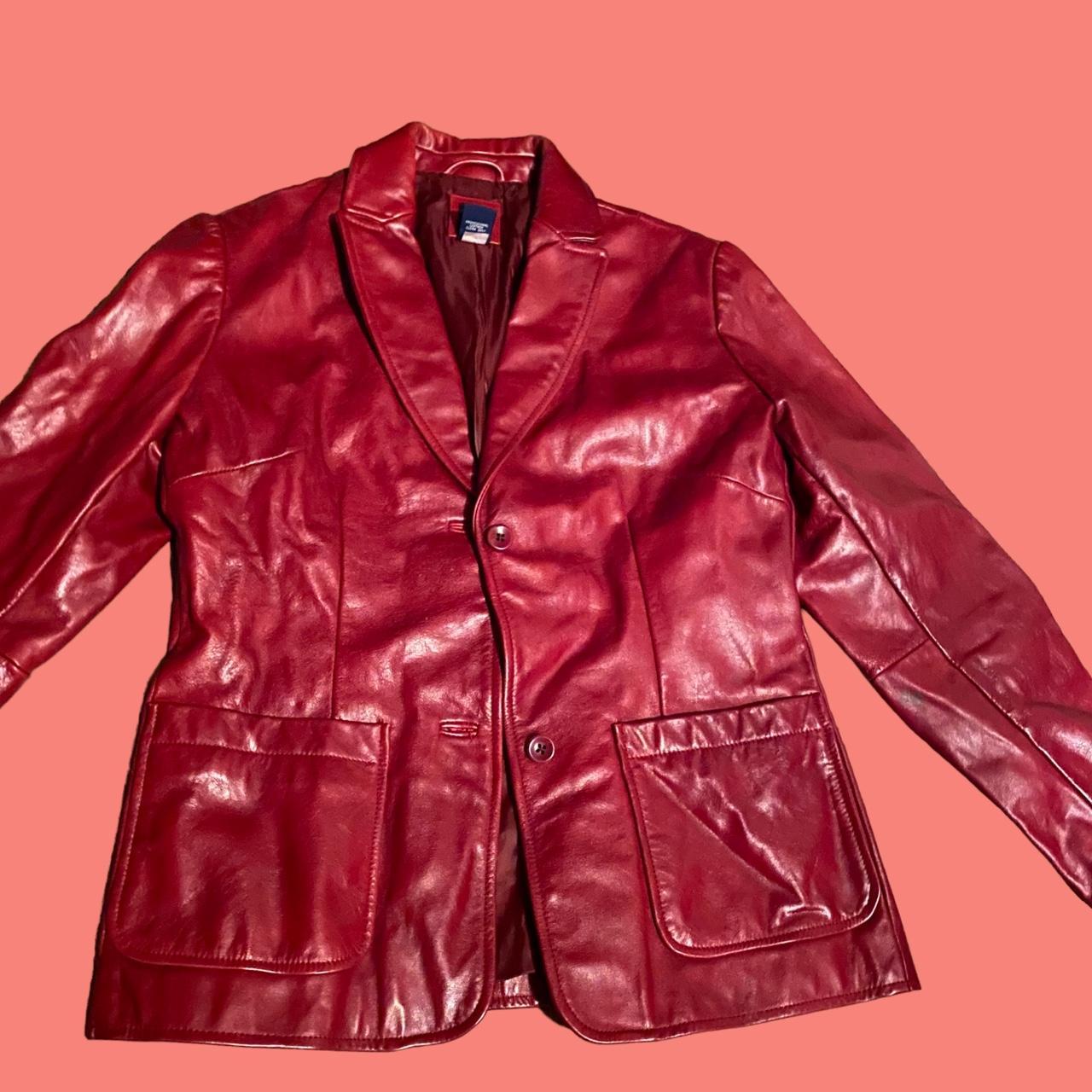 stunning vintage rare y2k red genuine leather Gap... - Depop