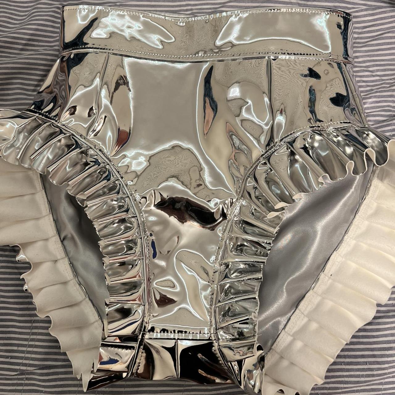Authentic “Char Work Room” Silver Vinyl Shorts.... - Depop
