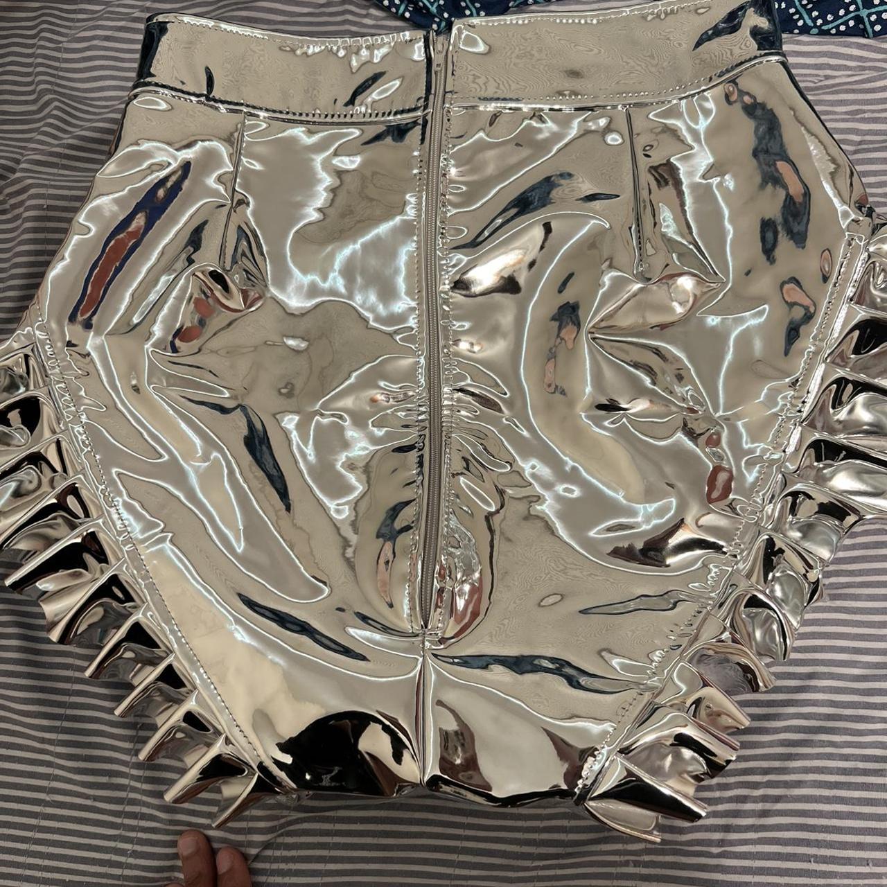 Authentic “Char Work Room” Silver Vinyl Shorts.... - Depop