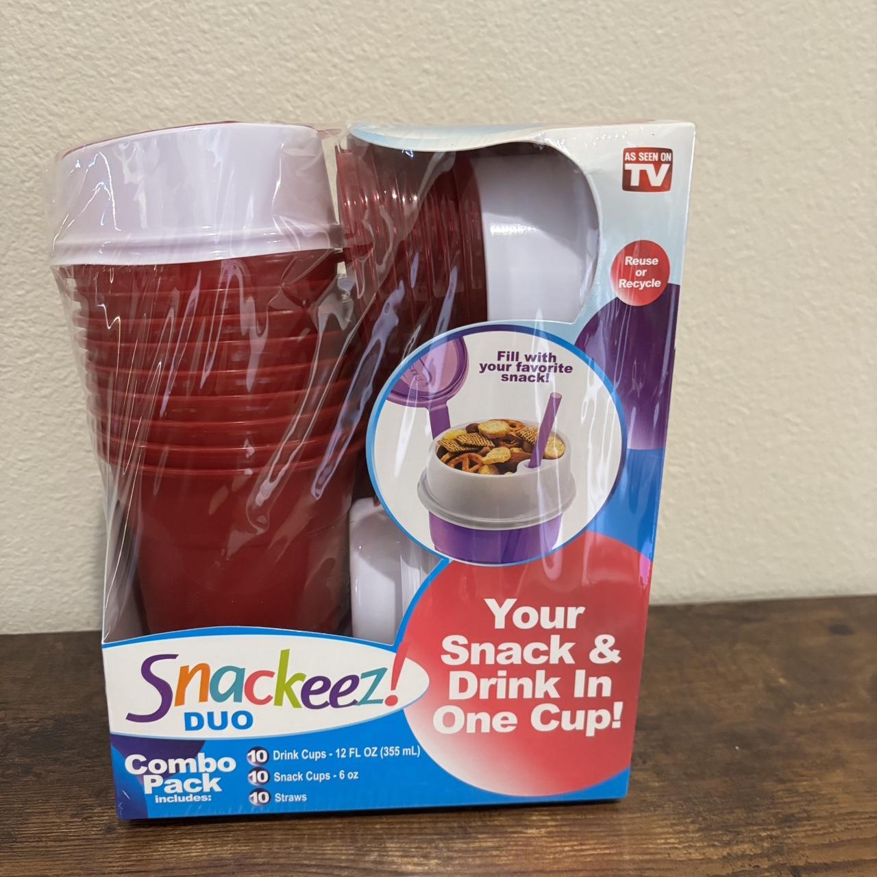 Red and white SnackEez Duo cups and straws... - Depop