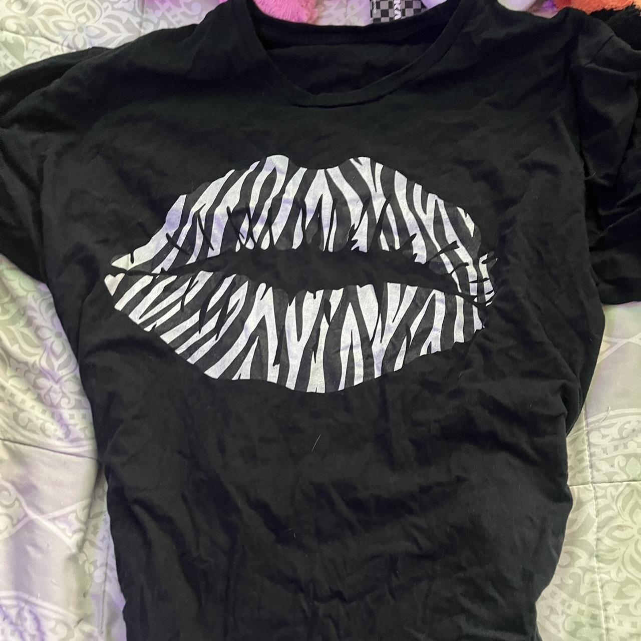 Black and white zebra print lip tee #zebraprint #emo... | Depop