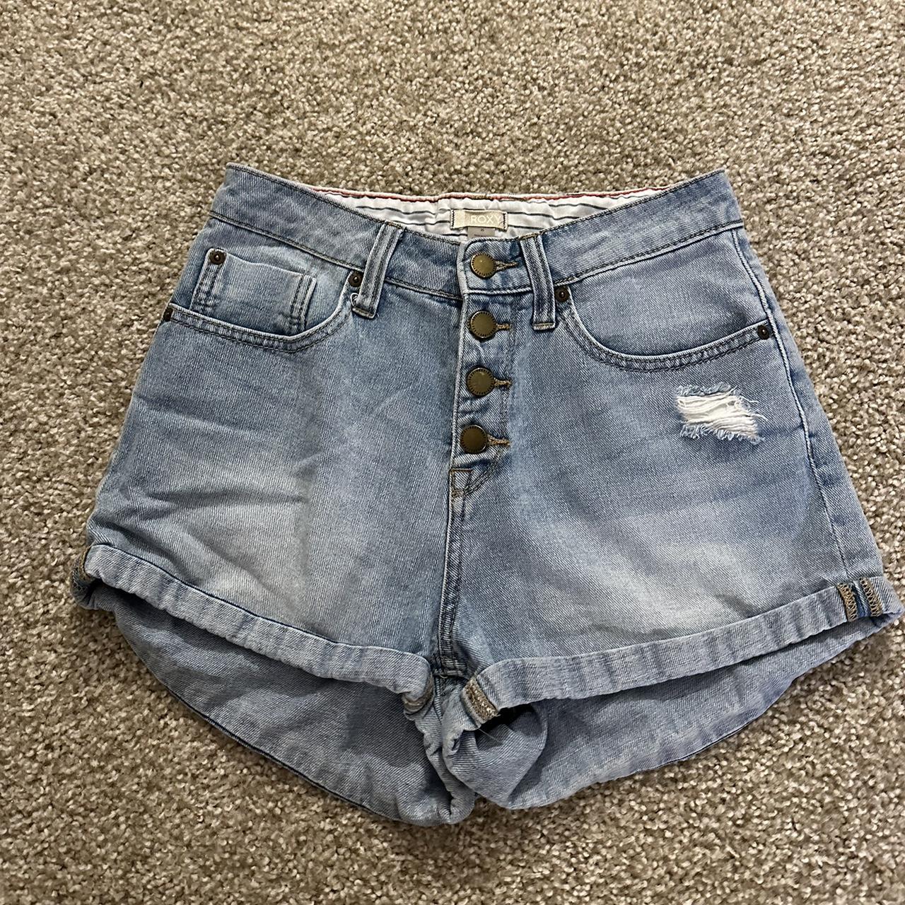 ROXY denim button up shorts with cute wave patterns... - Depop