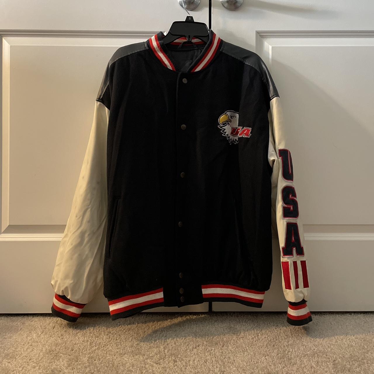 Extra large vintage varsity jacket, lil blue dots is... - Depop