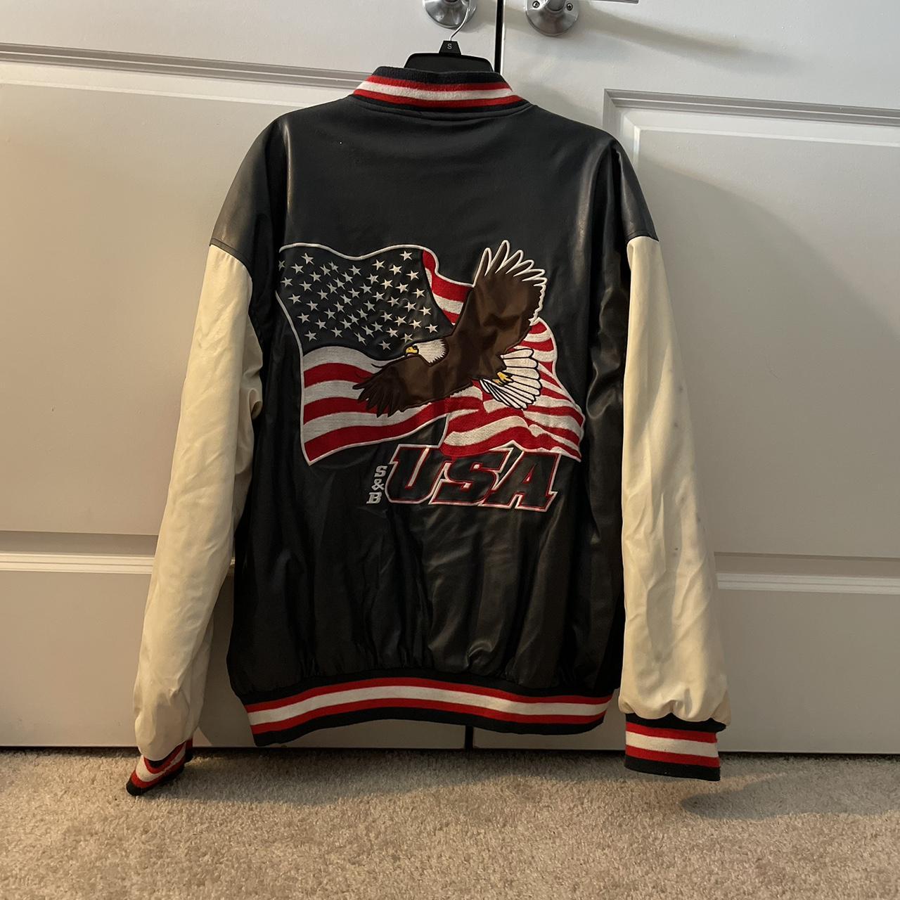 Extra large vintage varsity jacket, lil blue dots is... - Depop