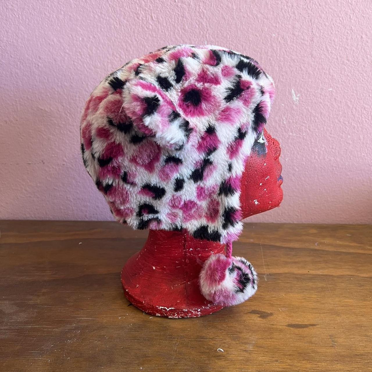 Y2k pink cheetah print hat with ears Very cute... - Depop