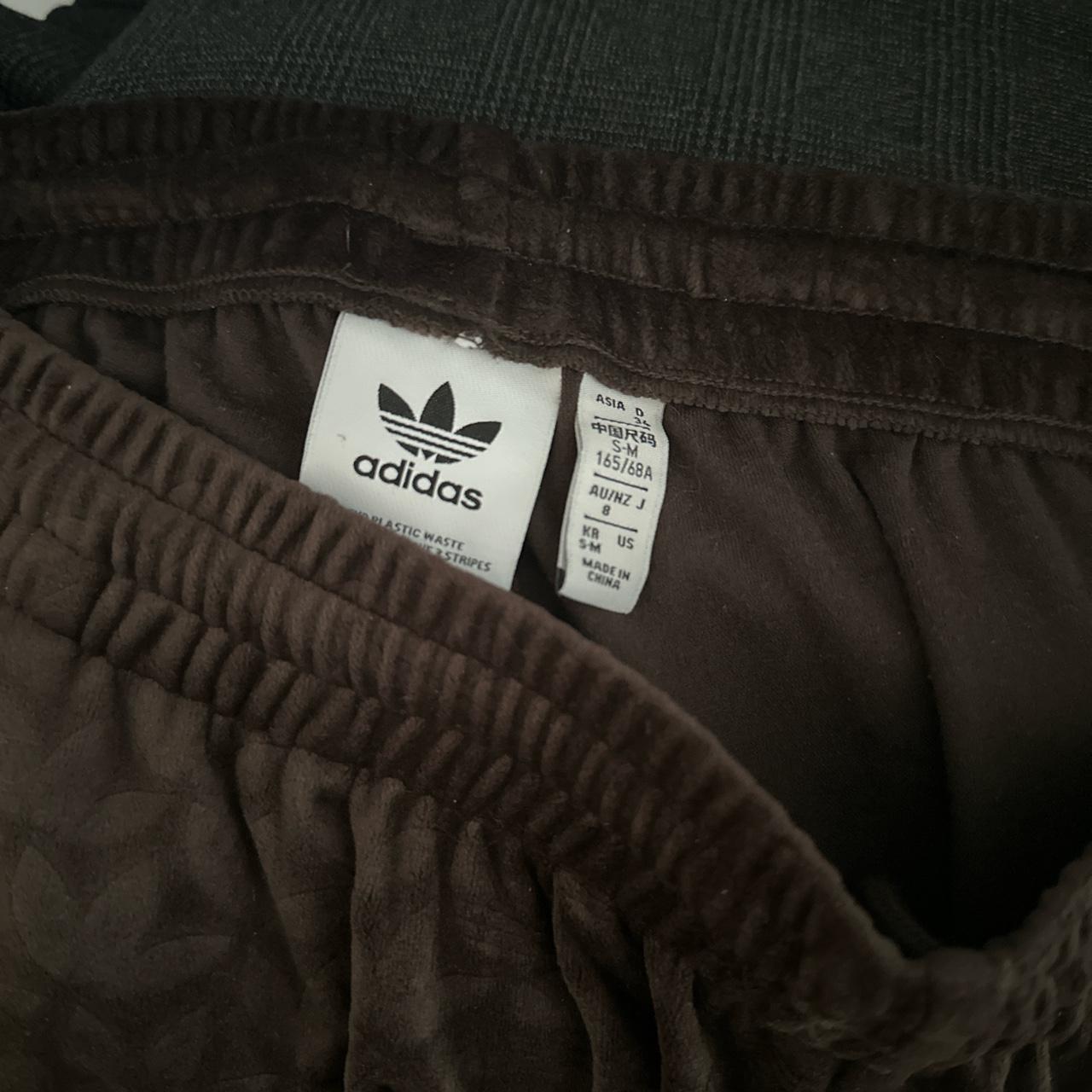 Adidas originals brown velour track pants Size... - Depop