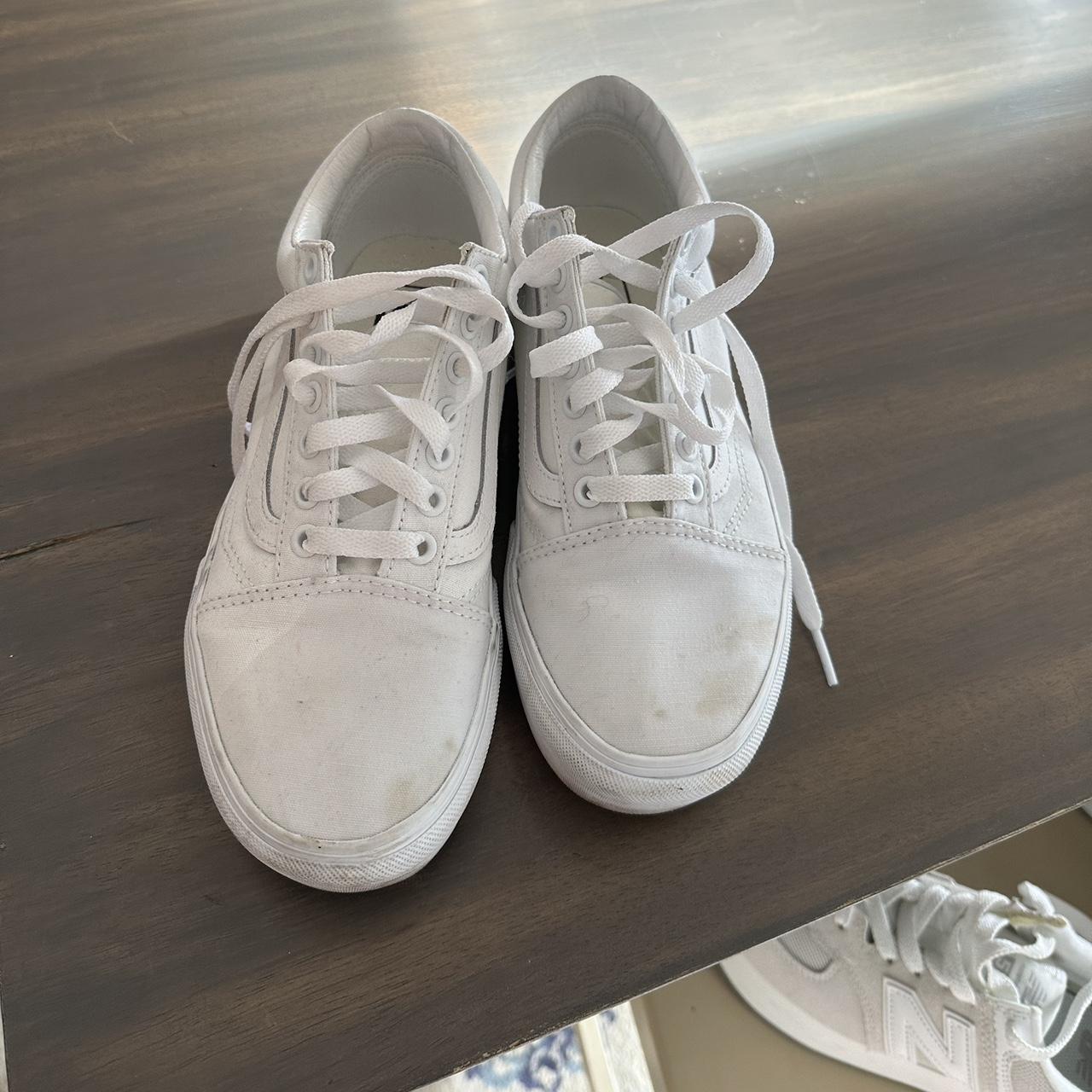 All White Platform Vans- size 8.5 Only worn a few... - Depop