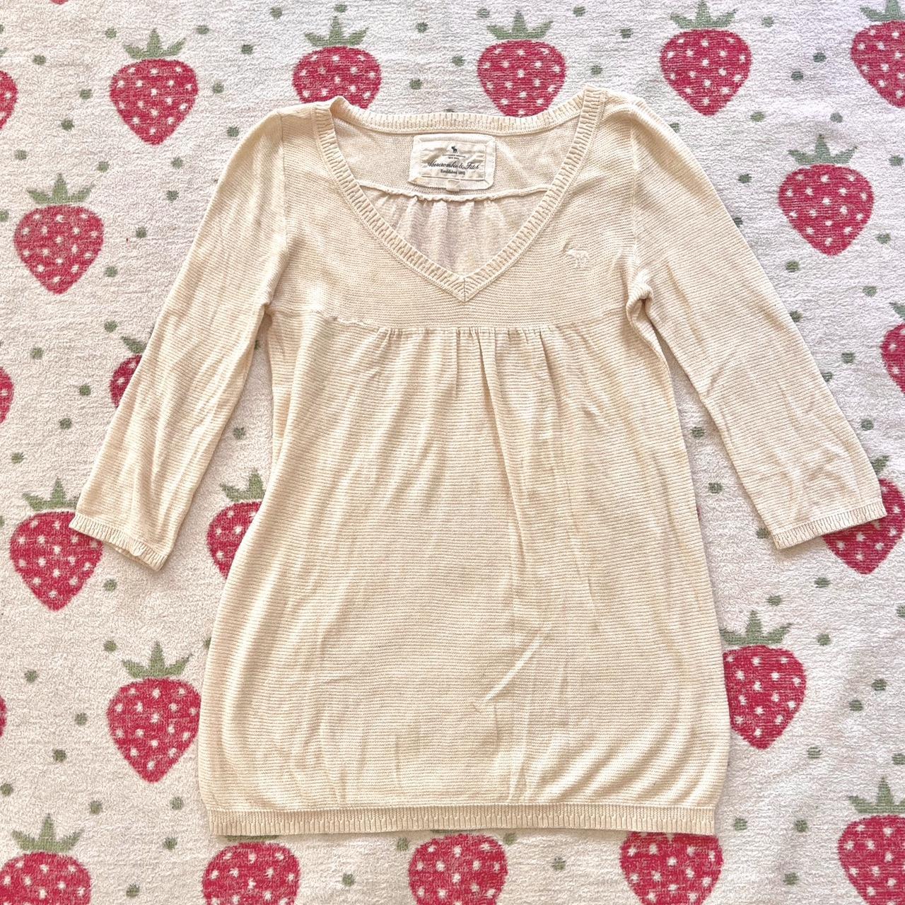 abercrombie & fitch cream 3/4 babydoll blouse... - Depop