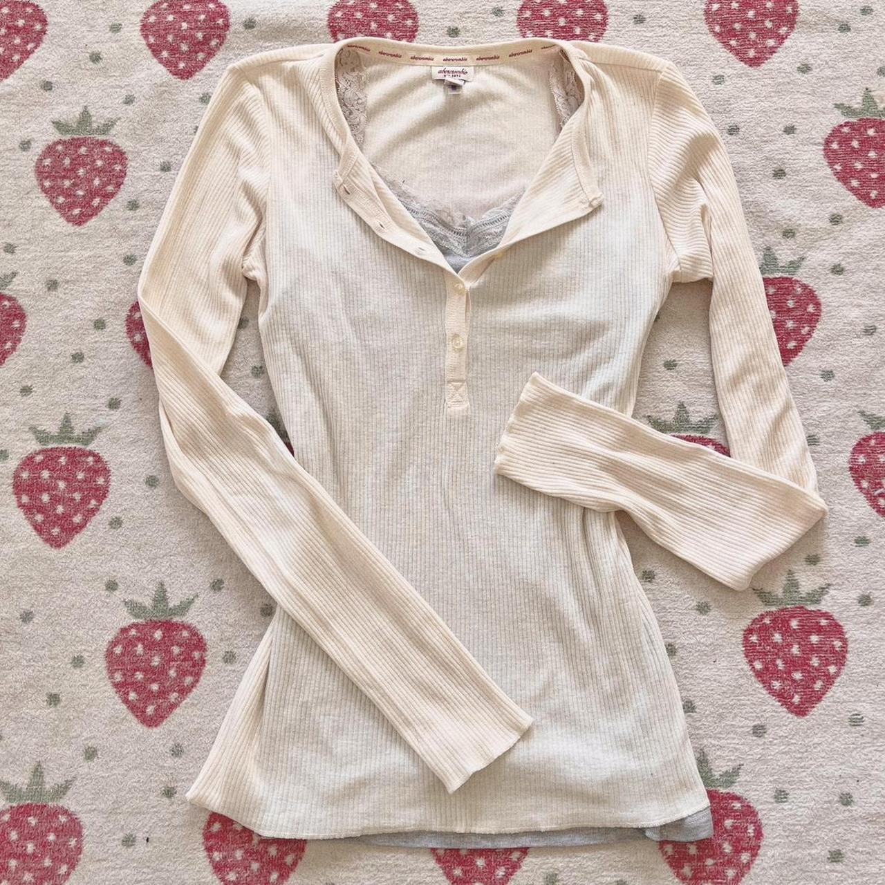 abercrombie & fitch off white long sleeve henley... - Depop