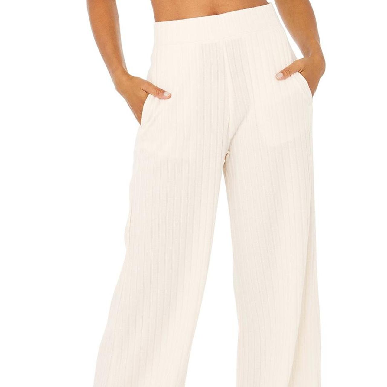 Alo yoga ribbed take comfort wide leg pants ivory -... - Depop