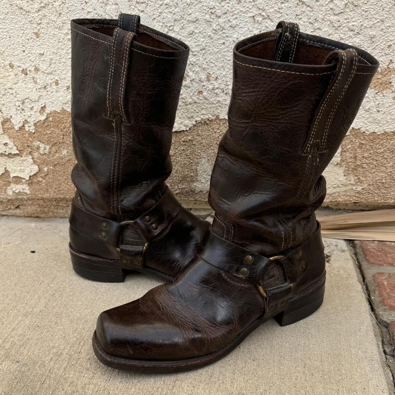 Frye Harness Boots Size: 9.5 men’s Brown Frye... - Depop