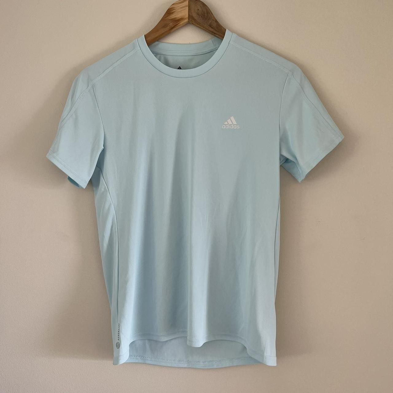 BRAND: light blue Adidas running top, shirt SIZE:... - Depop