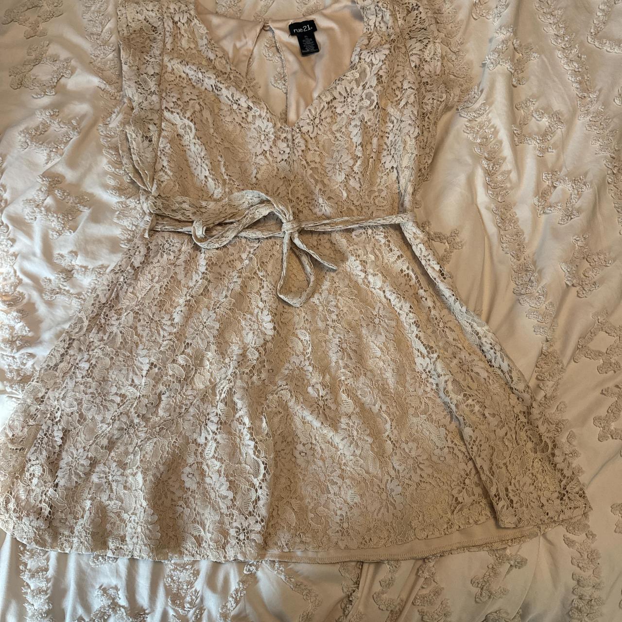 Cream lace mini dress with tie waist #cowgirl #boho... | Depop