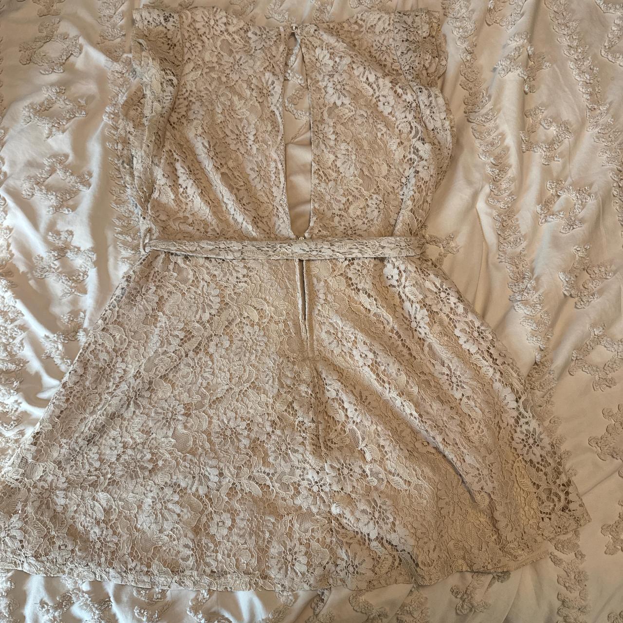 Cream lace mini dress with tie waist #cowgirl #boho... | Depop