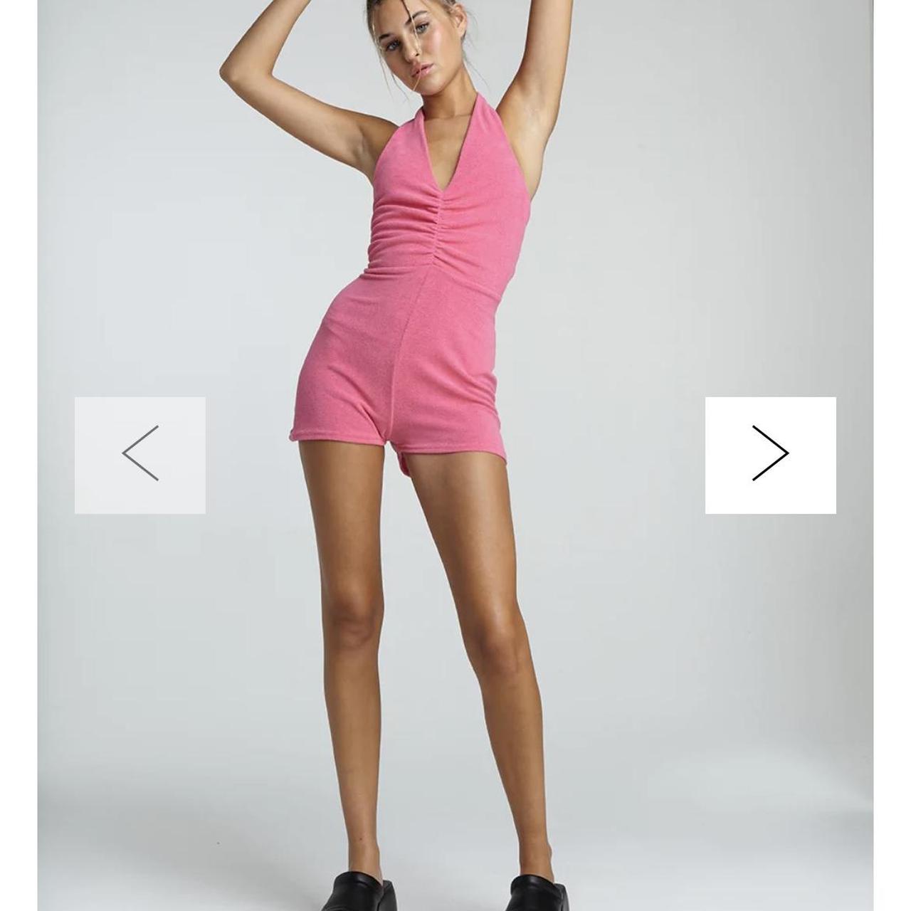 New Girl Order Pink Halter Towelling Playsuit. Brand... - Depop