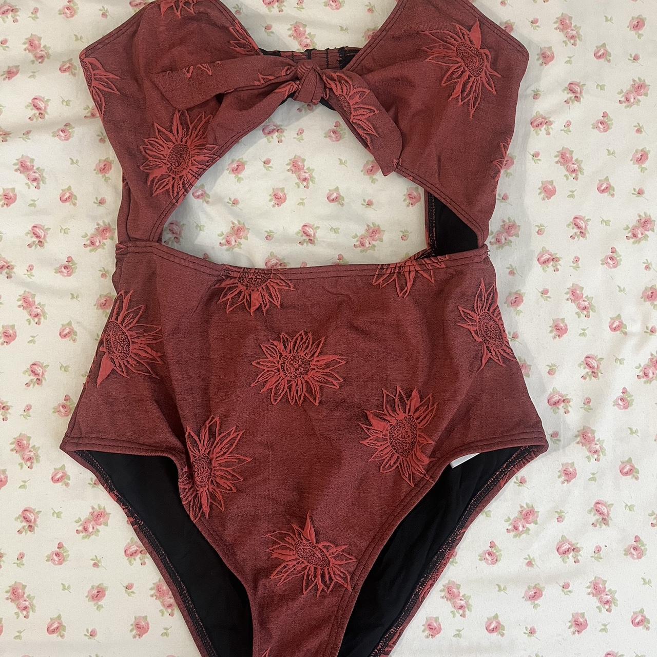 Maroon one piece bathing suit Size: S - Depop