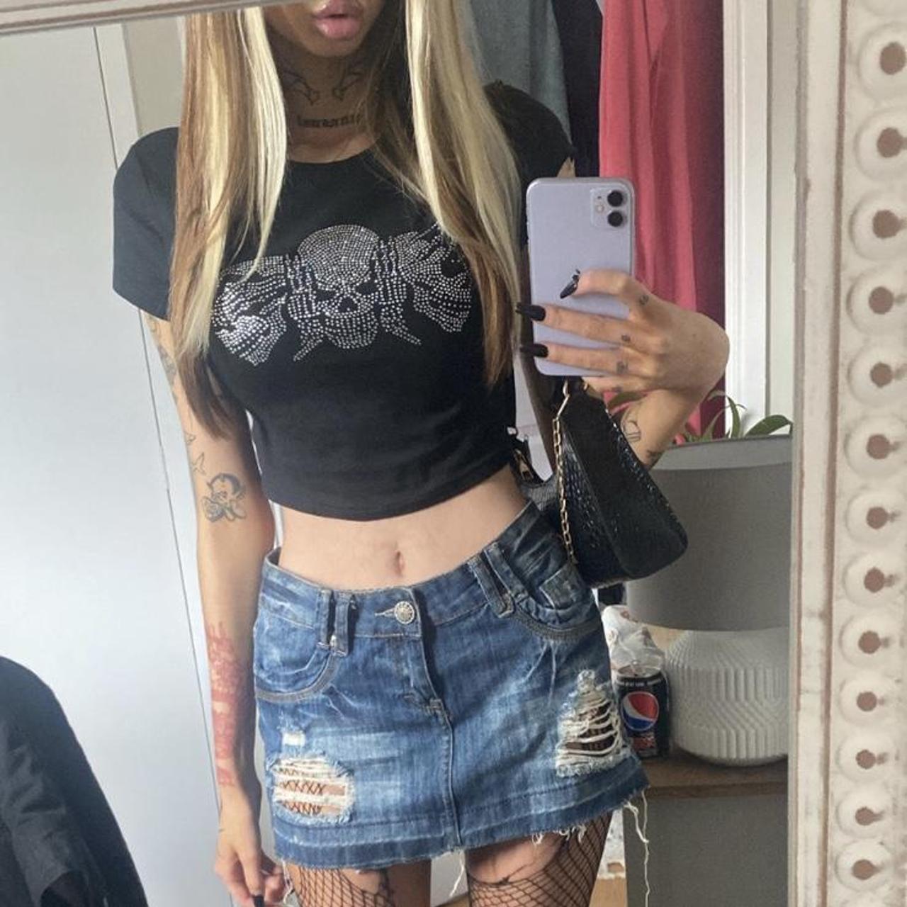 Skull, rhinestone skull crop top. Is a extra small... - Depop