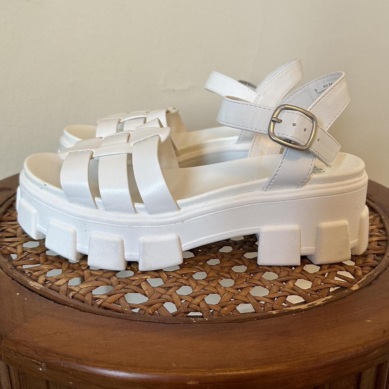 White chunky platform sandals with buckle Wild... - Depop