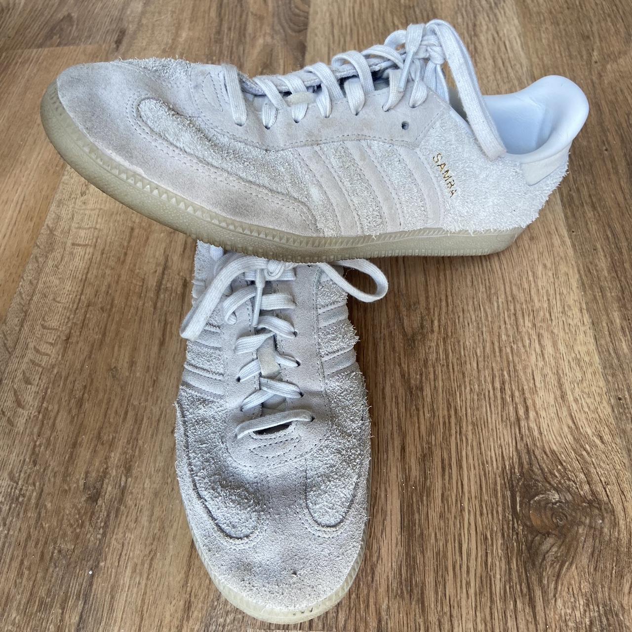 rare grey suede adidas sambas, worn and loved but... - Depop