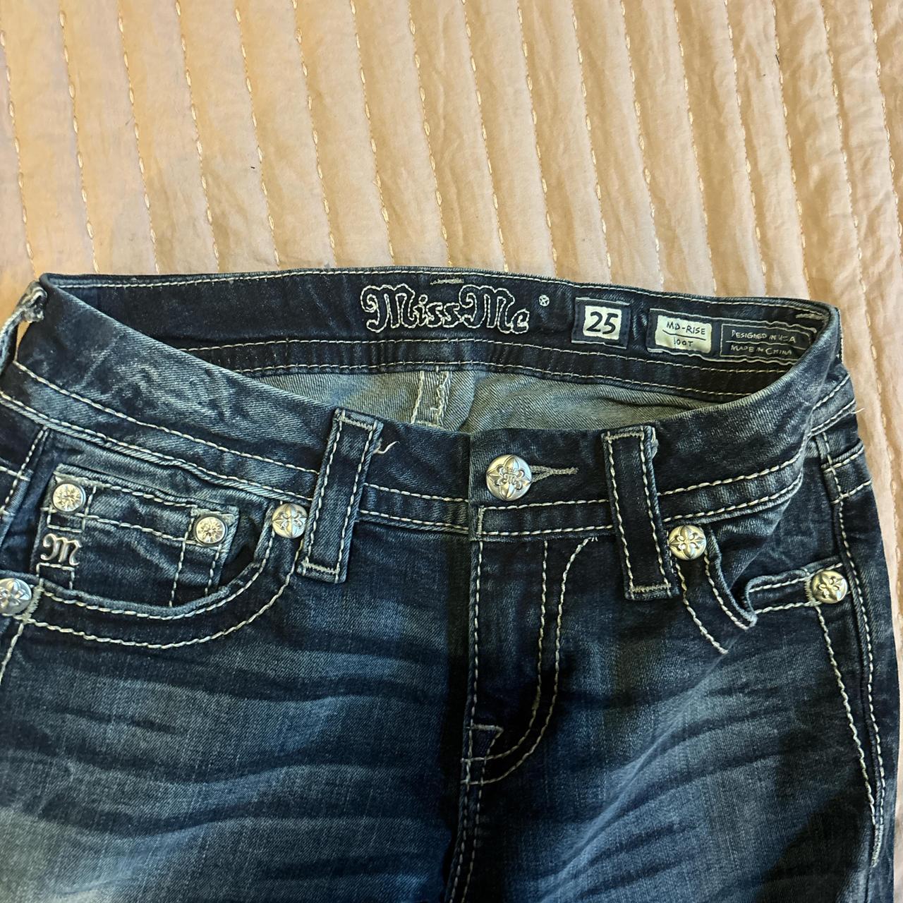 Vintage 2000s Miss Me flare jeans Blinged out angel... | Depop