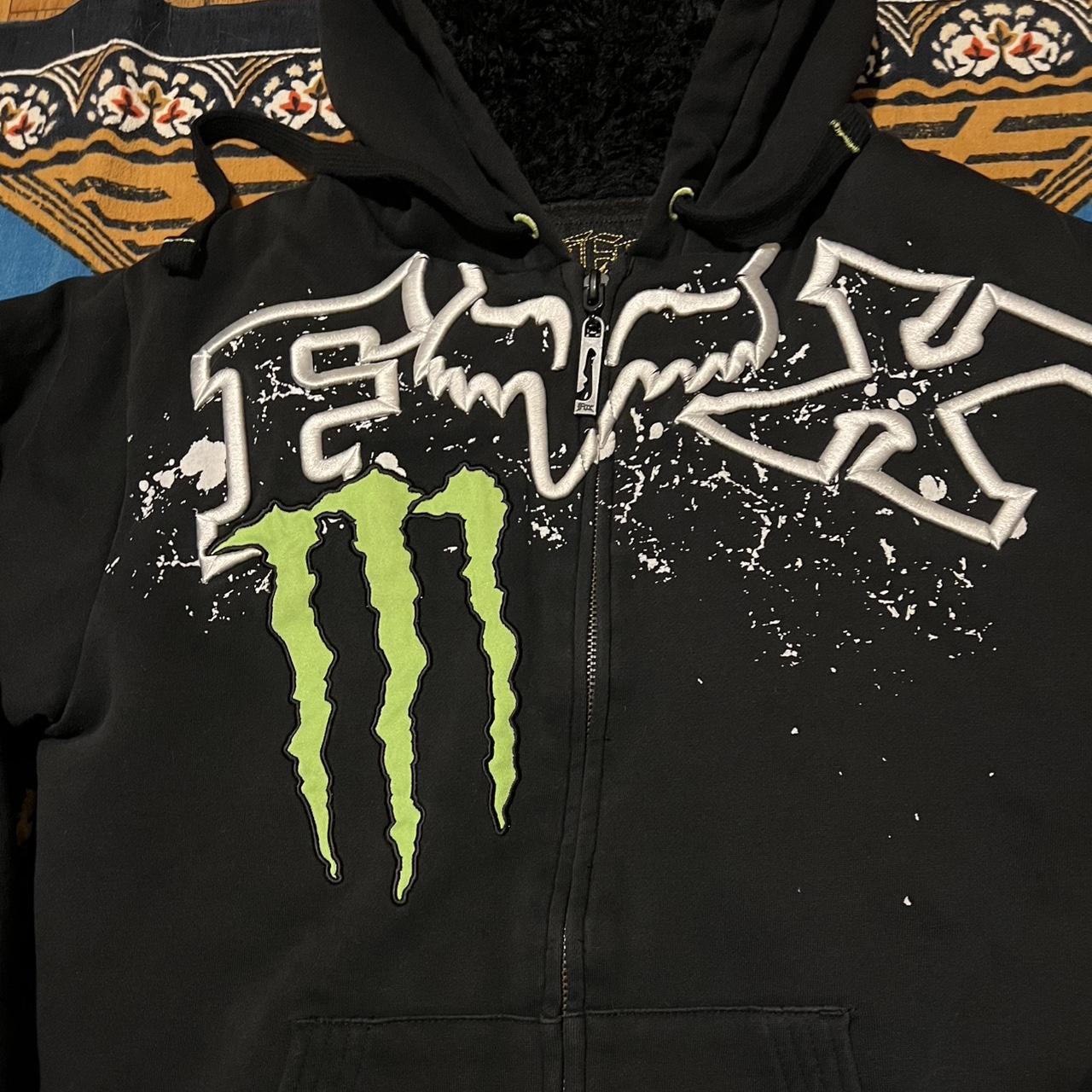 Black Monster Energy zip up hoodie with bold... | Depop